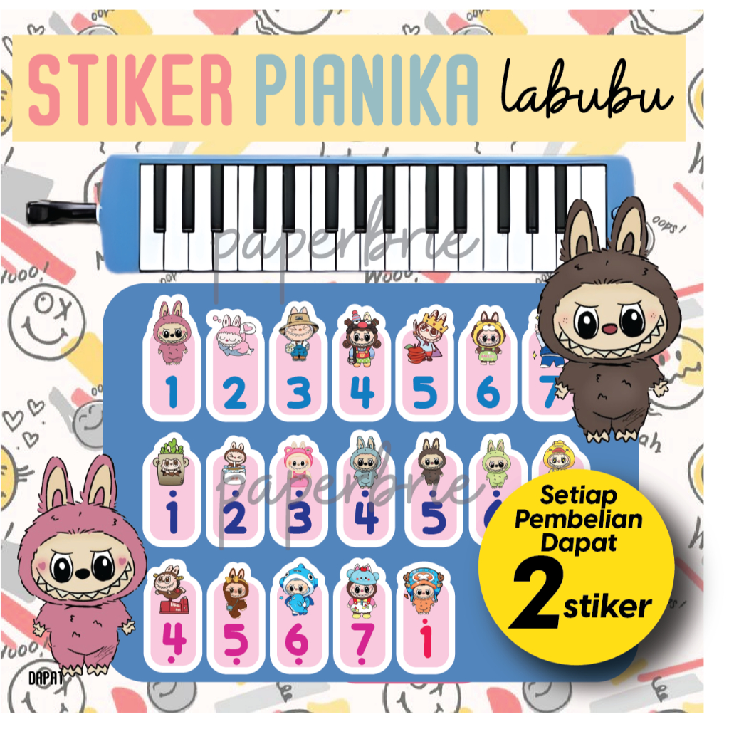 [ Get 2 SETS ] LABUBU pianika stickers pianika stickers piano notes ...