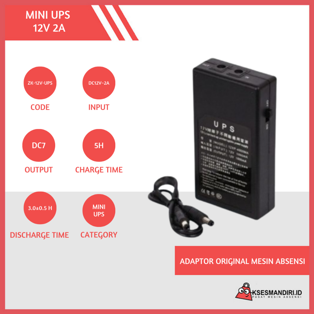 MESIN Original Mini UPS 12v 2a for Fingerprint Attendance Machine ...