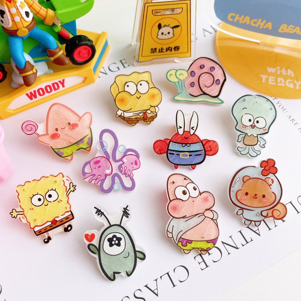 Cartoon SpongeBob SquarePants acrylic brooch Patrick Star Squidward ...