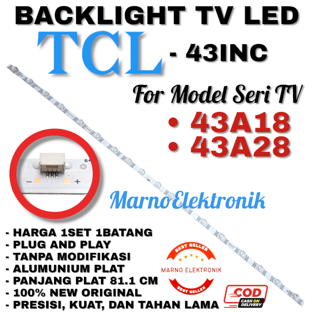 Tcl LED TV BACKLIGHT 43 INC INCH 43A18 43A28 ORIGINAL ORIGINAL ORI BL ...