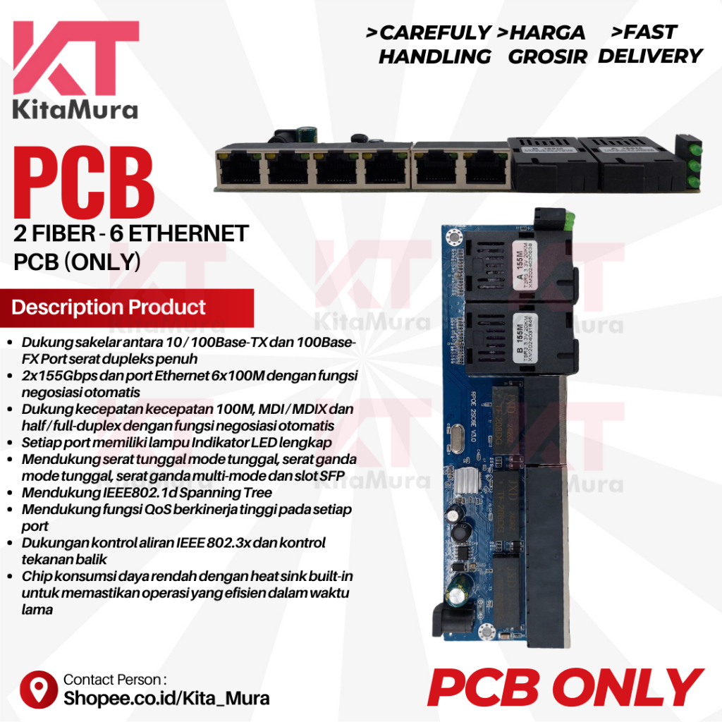 Pcb HTB Media Converter 2FIBER FO 6LAN-2SC-6RJ45 ETHERNET10/100M (PCB ...