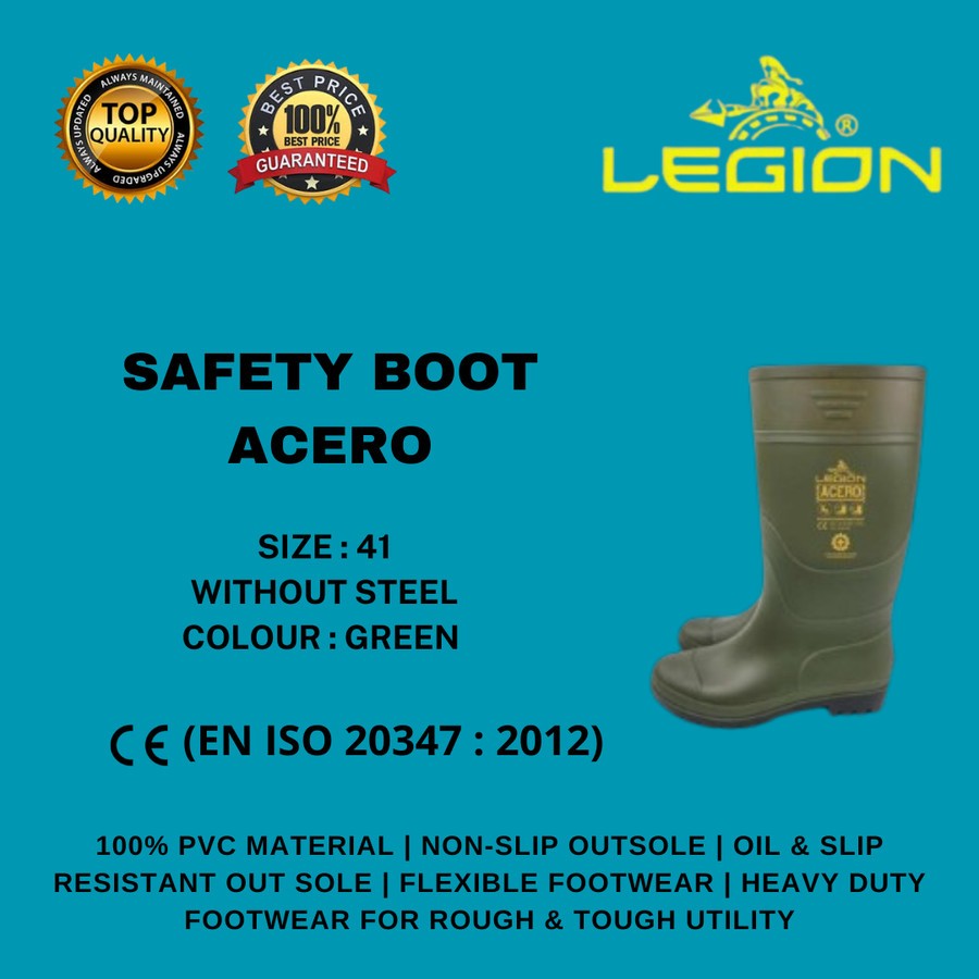 HIJAU Legion ACERO 41 GREEN Long PVC RUBBER SAFETY Boots LEGION ACERO ...