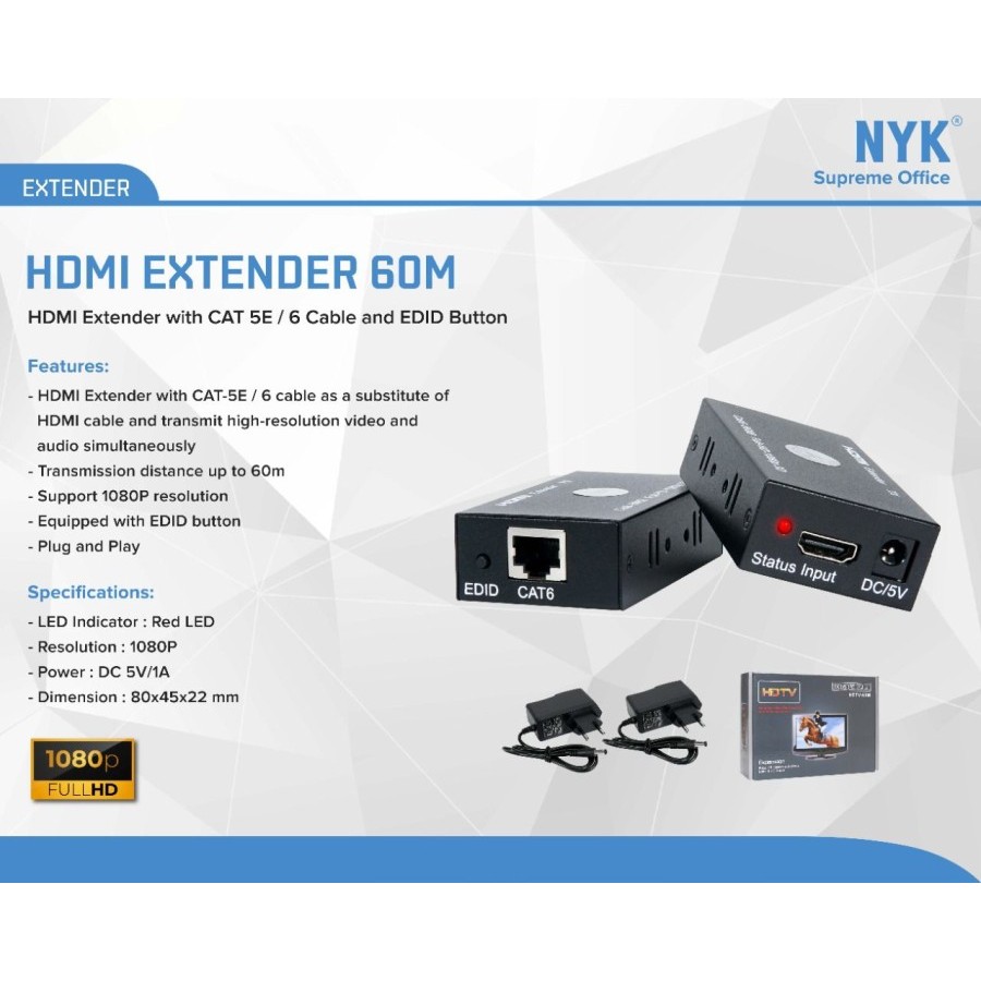 Hdmi Extender 60M NYK Converter HDMI to LAN 1080P 60M Cat5 Cat6 ...