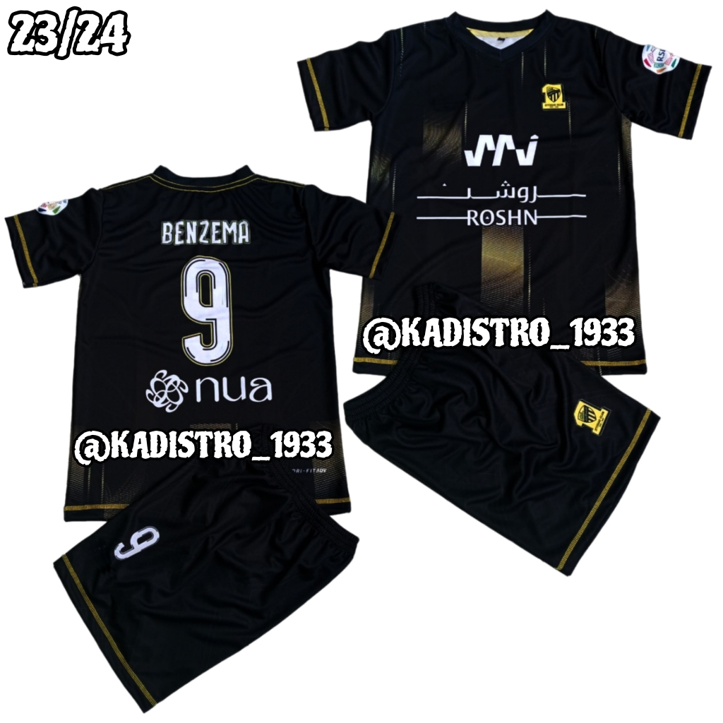Al Ittihad Third Benzema Children's Jersey Set Season 2023 2024 Ages 1 ...