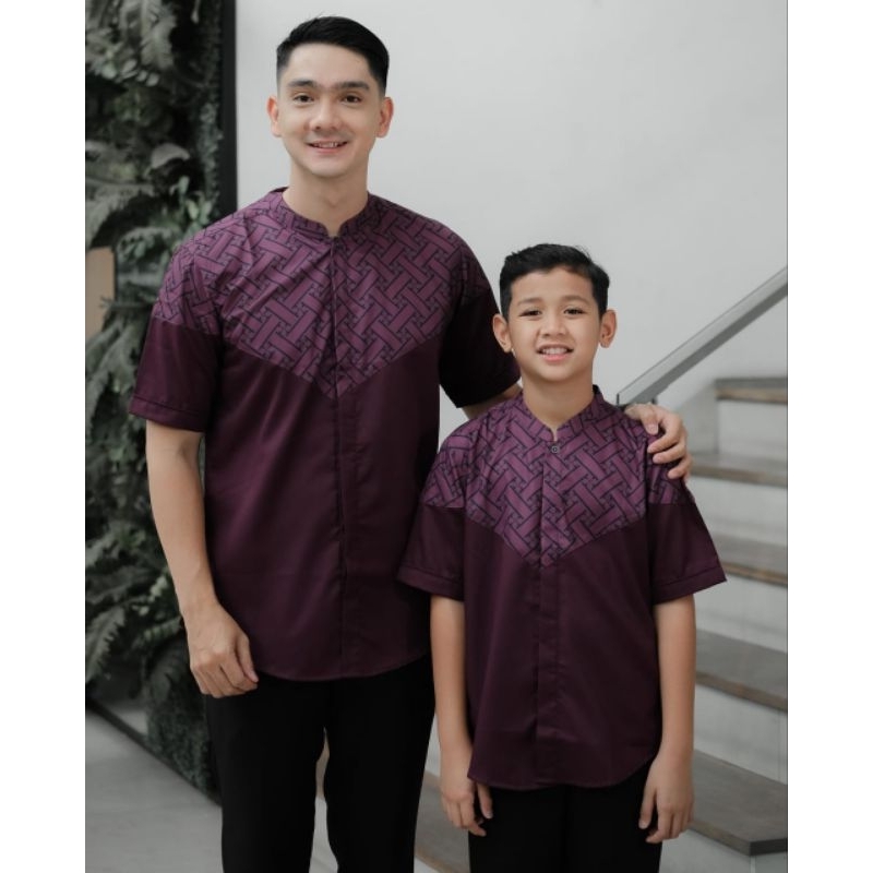 Father and Son Couple Kurta Burgundy Sage Green and Blue Denim Material ...
