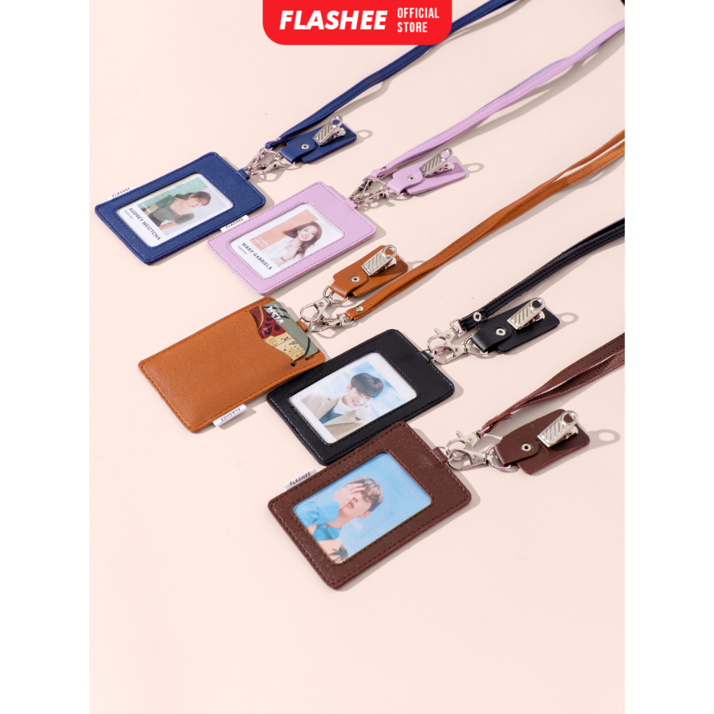 Flashee Leather Oscar ID Card Holder Lanyard Includes Custom Name Tag ...