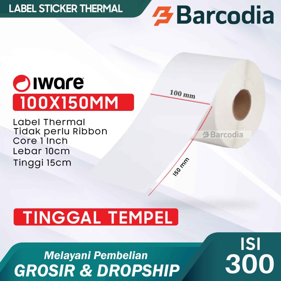 Barcodia Thermal Barcode Label Receipt Paper 100x150 mm contains 300 ...