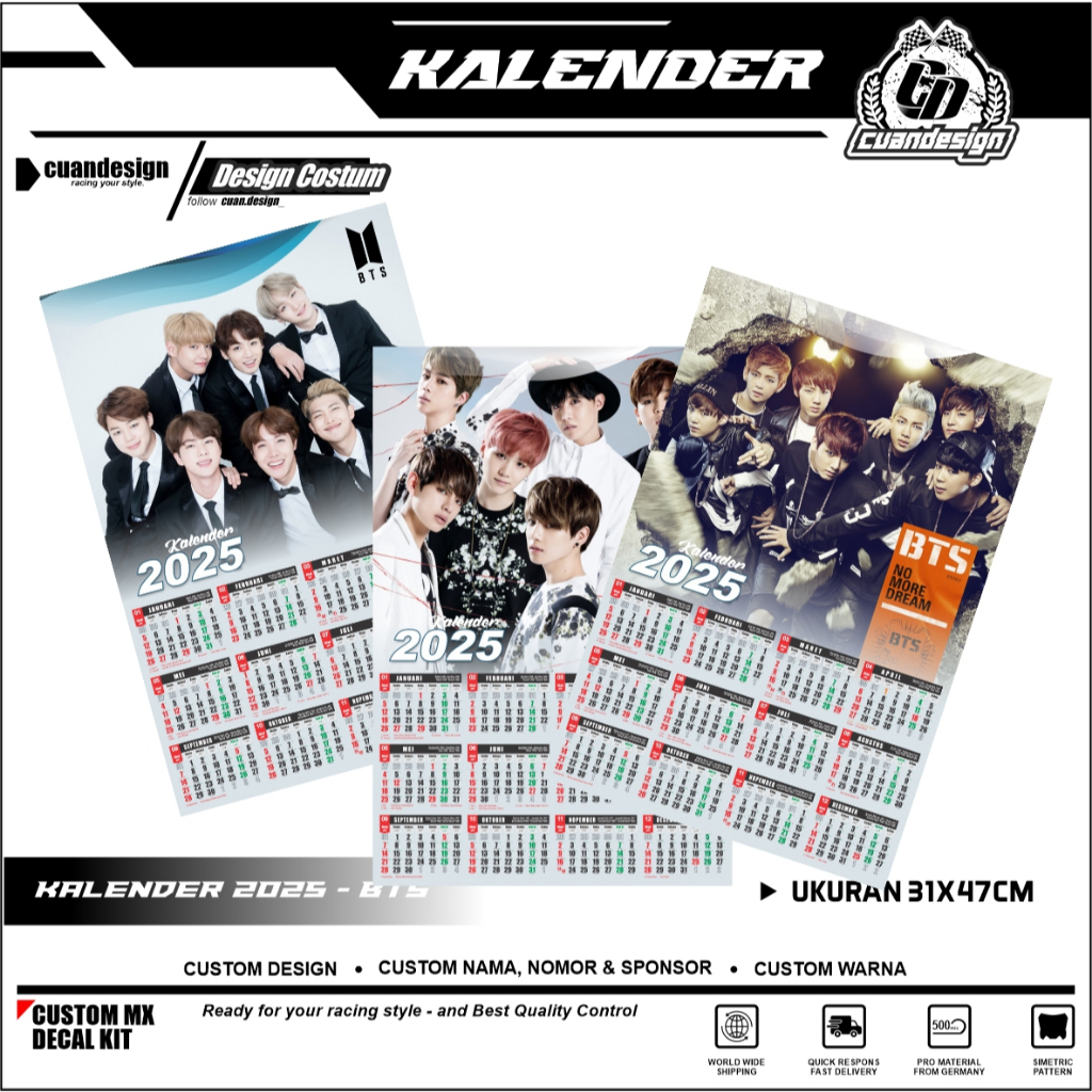 2025 K-POP BTS Calendar POSTER 2025 K-POP BTS MOTIF Size 32X48CM KIM K ...