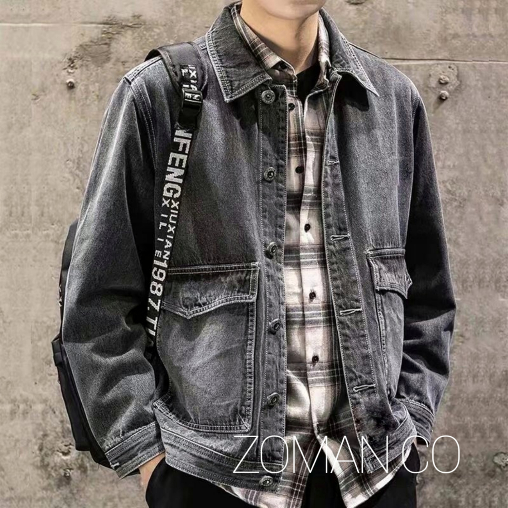 HITAM Sandwash Pocket Classic Black Denim Jacket | Shopee Philippines