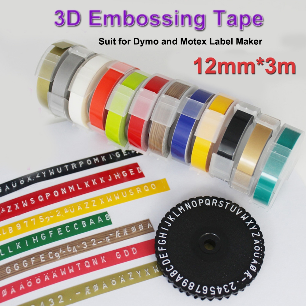 Refill Tape label maker 3D embossing 12mm (for Dymo, Motex, Cidy brand ...