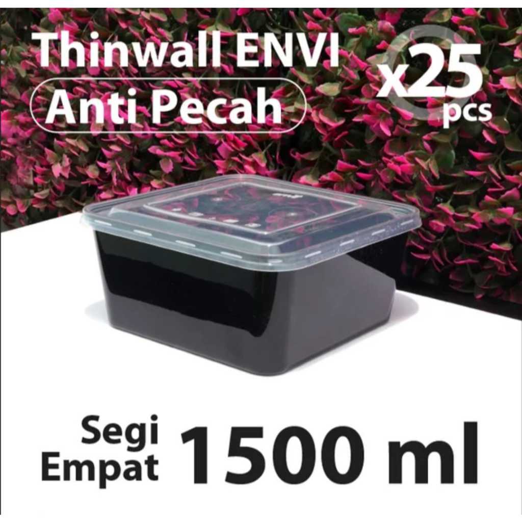 THINWALL BLACK 1500ML SQUARE + CLEAR LID ENVI BRAND PREMIUM PRICE 25 ...