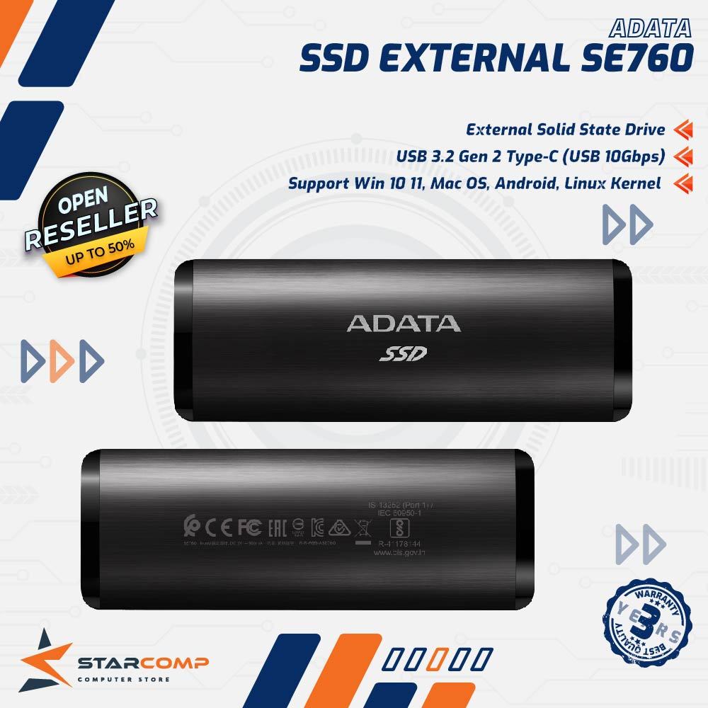 Adata SE760 SSD External U32G2 USB3.2 Gen 2 USB-C / Portable SSD ...