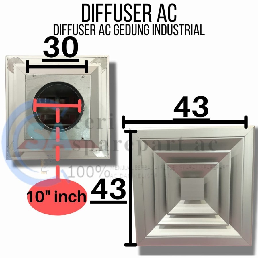 Diffuser AC GRILL Sock 10" inch 43 x 43 outer size Grille DIFFUSER ...