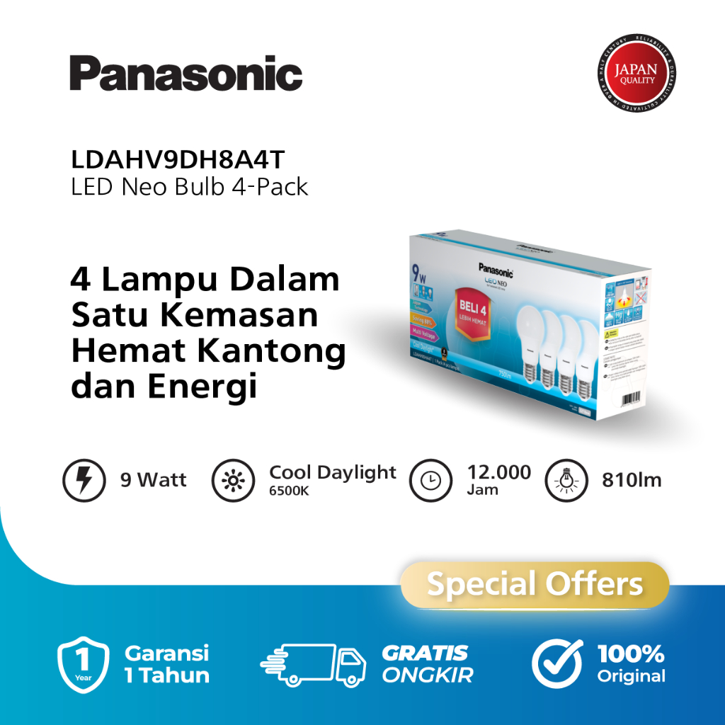 Panasonic LED Neo Bulb 4 Pack 9 Watt - Cool Daylight | Shopee Philippines