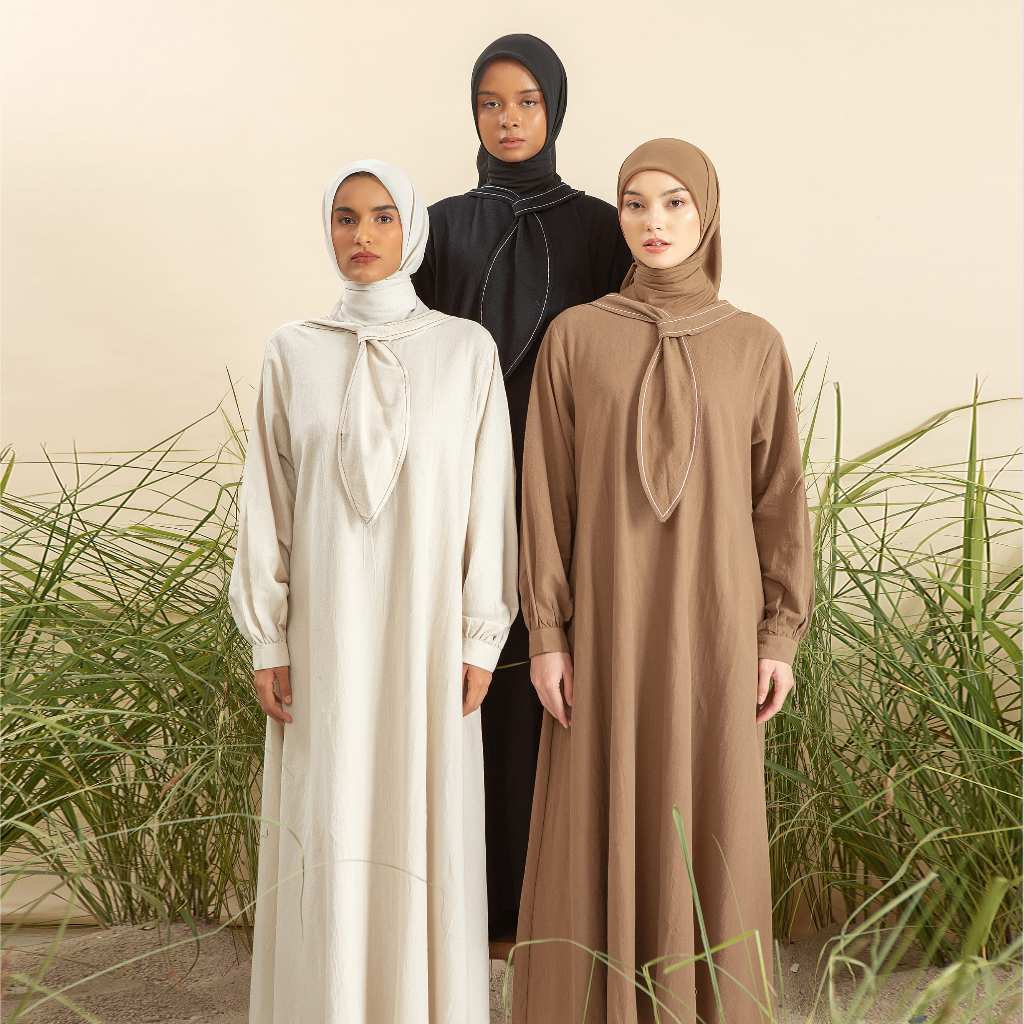 Lozy Hijab - Flora Linen Dress (Linen Tie Collar Dress) | Shopee ...