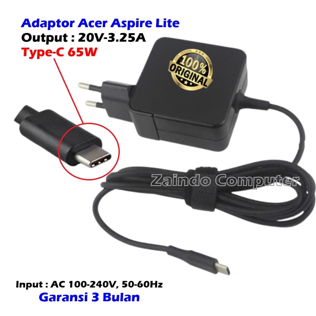 ADAPTOR ACER ASPIRE LITE 20V 3.25A TYPE C 65W 14 AL14-31P-C0G4 AL14-51M ...