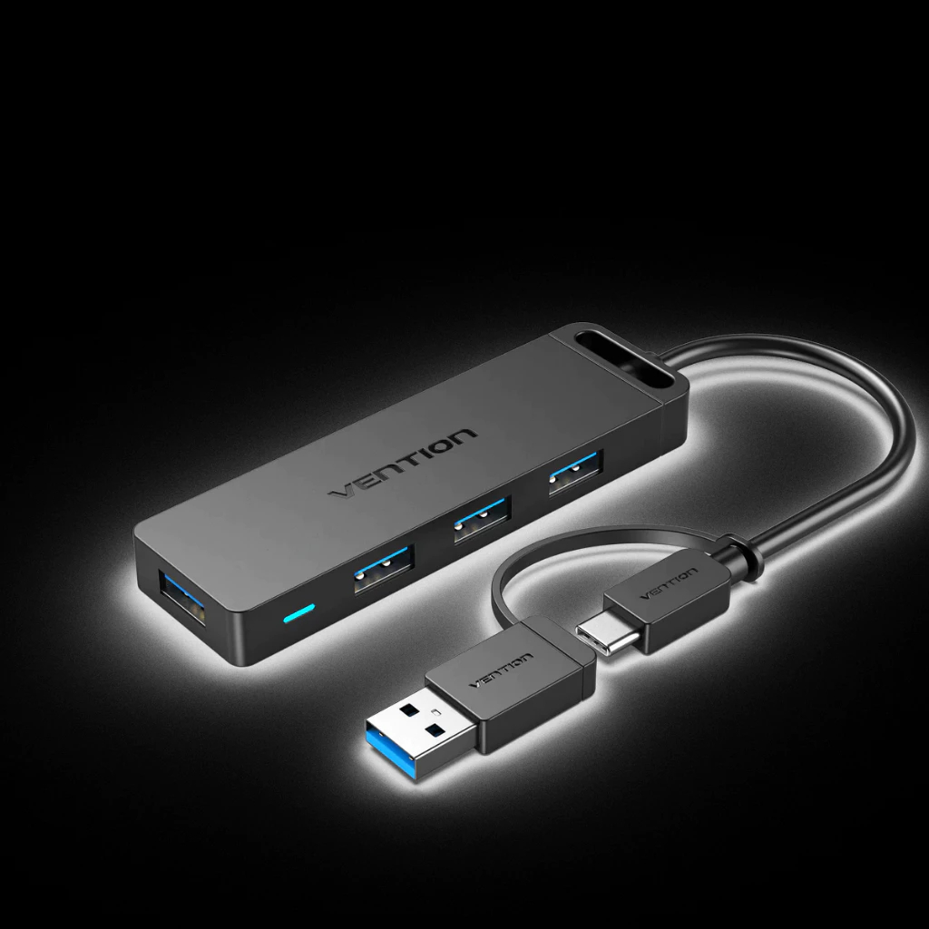 Vention Hub USB 3.0 4 Port Hub with USB Type C 2in1 Interface 0.15M ABS Power Supply - CHT ...