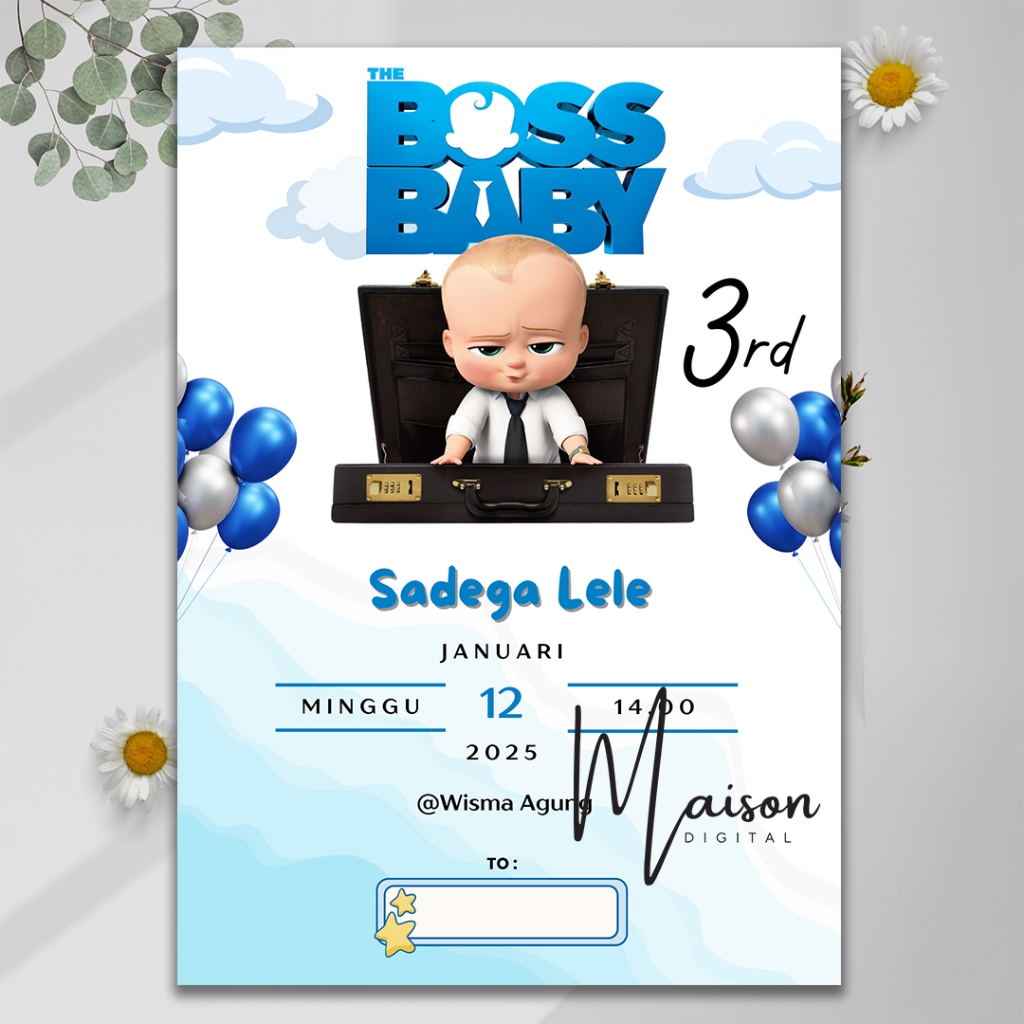 20 Pcs The Boss Baby Birthday Invitations + OPP Plastic - Birthday ...