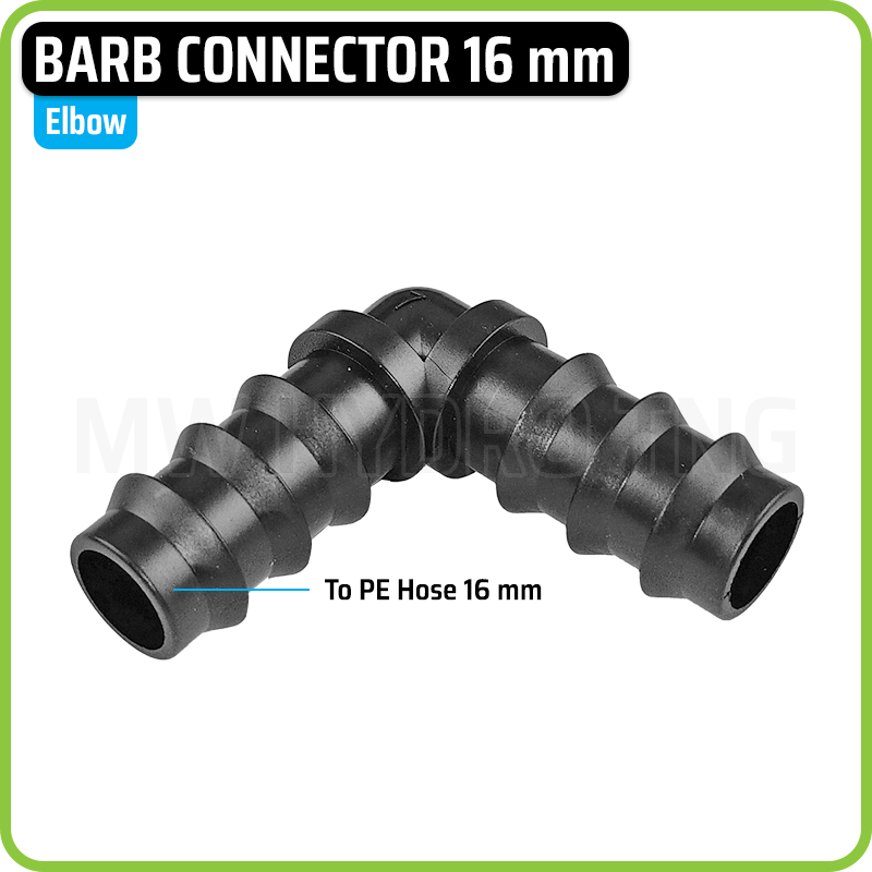 Barb Connector 16 mm - Elbow | Hydroponic Irrigation PE Hose Connector ...