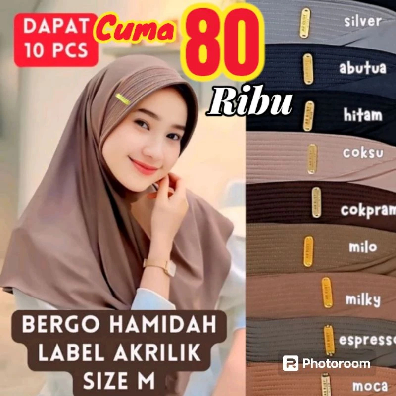 (80 Thousand 10 pcs) Bergo Hamidah Hijab Package Covers the chest with ...
