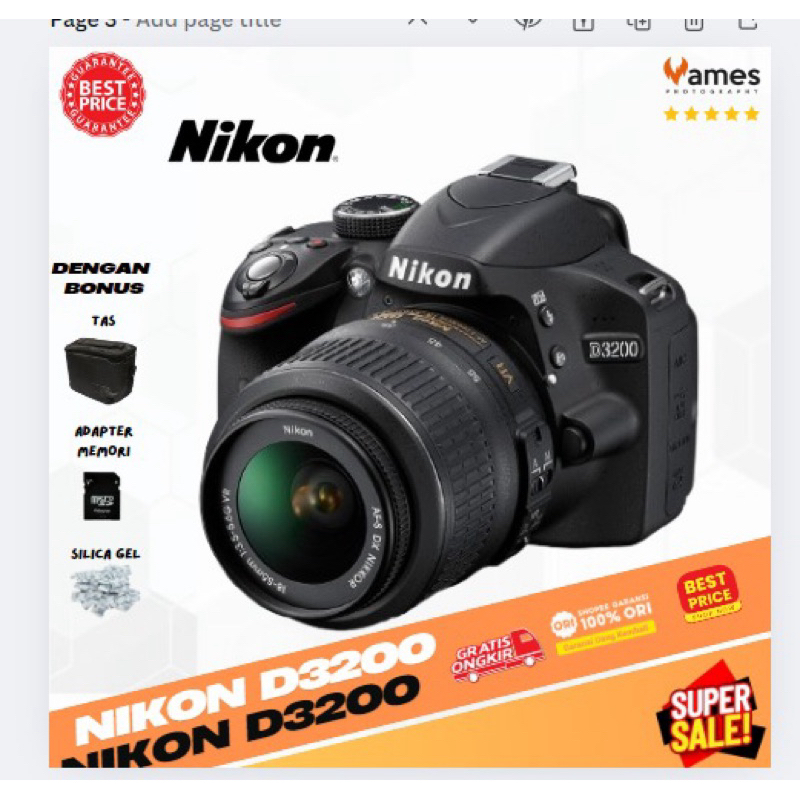 Nikon D3200 Kit Lens 18-55mm Original DSLR Camera with Warranty -Vms ...