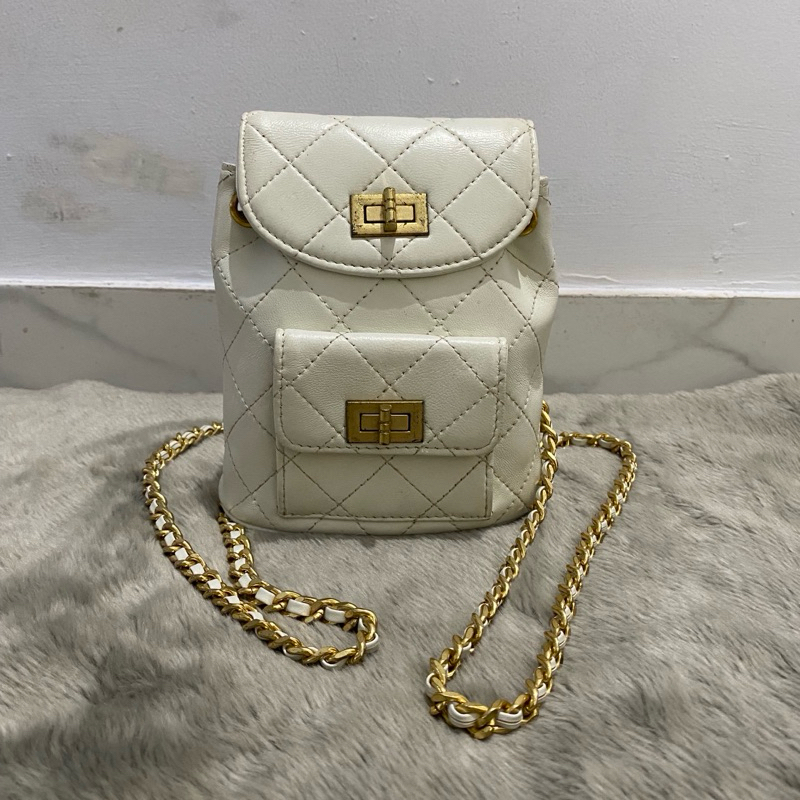PUTIH Preloved genuine leather white mini backpack | Shopee Philippines