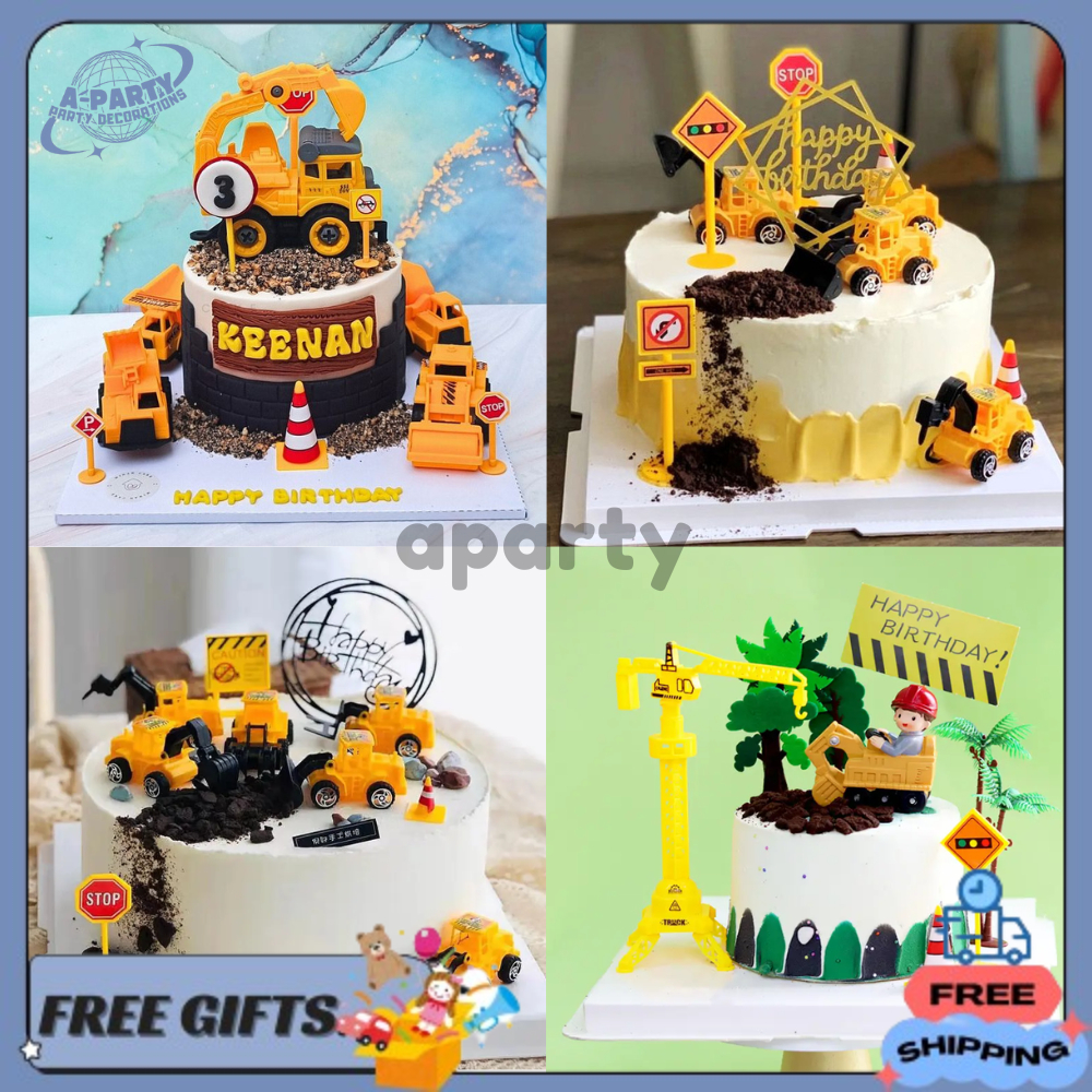 Excavator Bulldozer Construction Shape Toy Cake Decoration Topper Boy ...