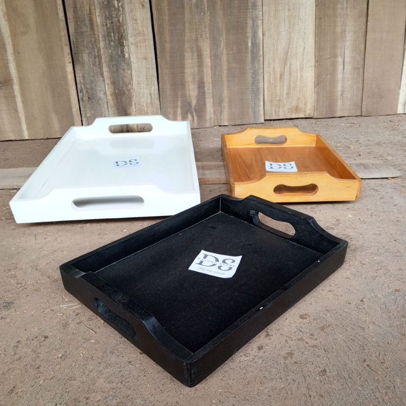 HITAM PUTIH KAYU Mahogany wood tray size 60x40x5 black and white ...