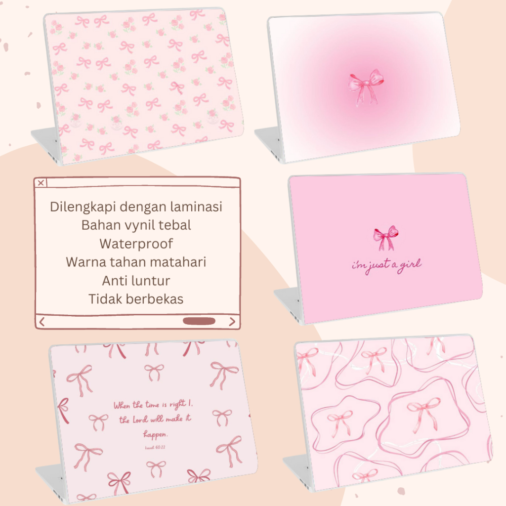 Garskin Laptop Sticker Ribon Pink Cover Protector Skin Cute Minimalist ...