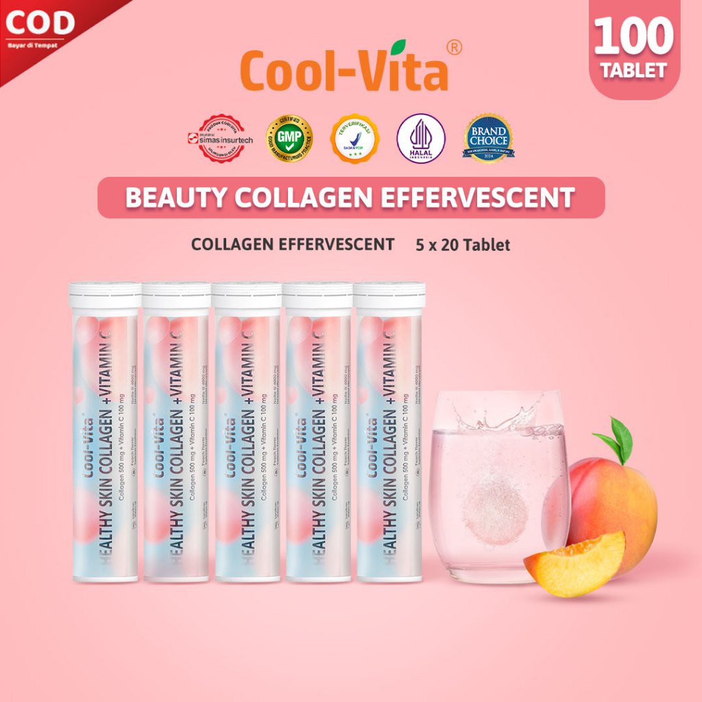 [100 Collagen Tablets - 5 Tubes] Coolvita 30days Bright Shine Collagen ...