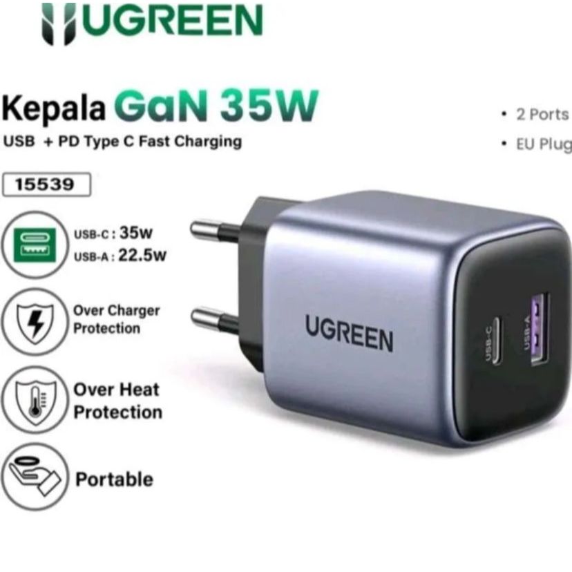 Ugreen Charger Head GAN Fast Charging 35w Type C + USB QC 3.0 PD 4.0 ...