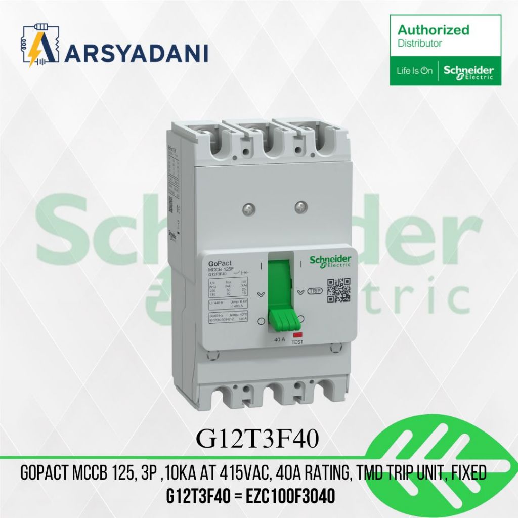 G12t3f40 - GoPact MCCB 125,3P, 10kA at 415VAC, 40A rating, TMD trip ...