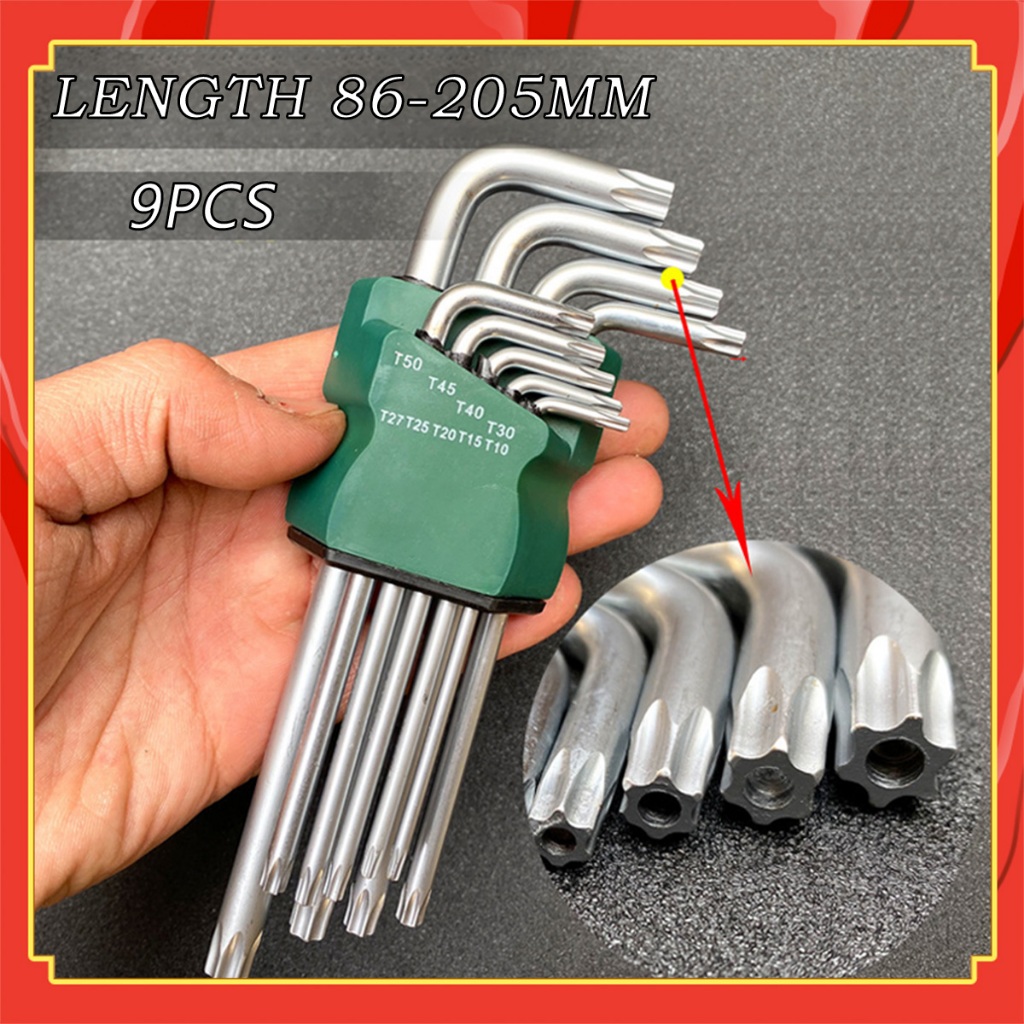 Star L Key Set 9 pcs Hexagonal T10-T50 Long Tamper Hex Torx Wrench ...