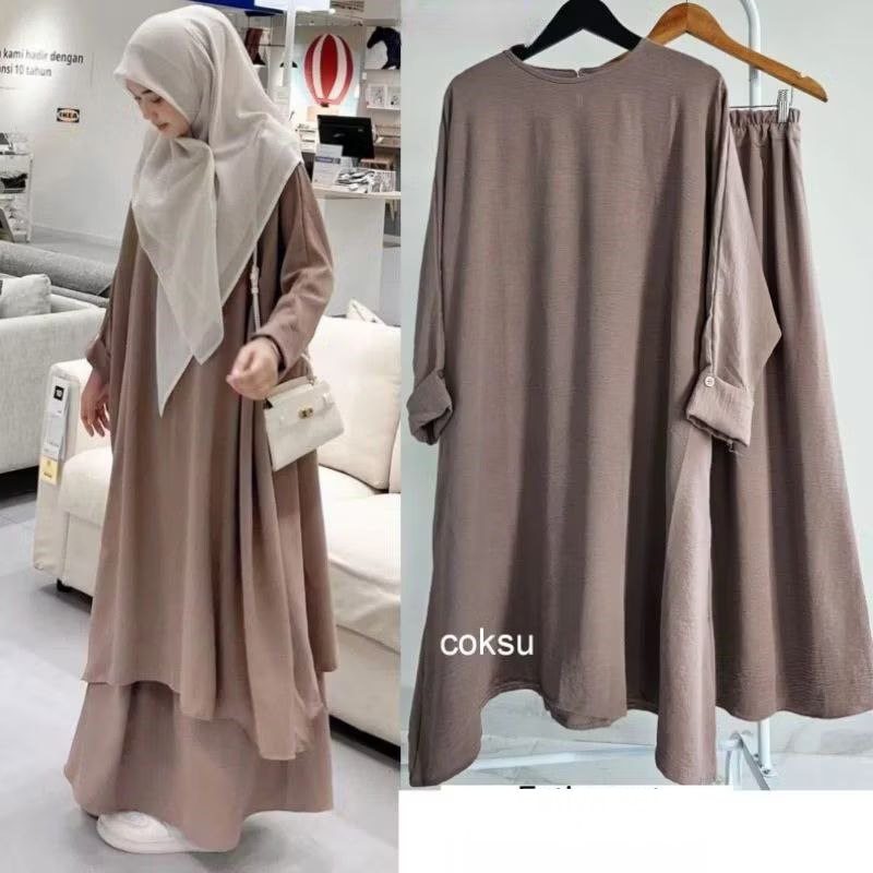 Fatiya premium Crinkle Airflow Abaya Set | Shopee Philippines