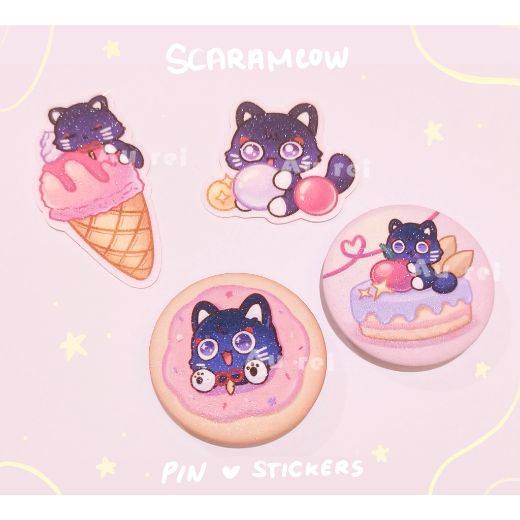 New available variant! Scarameow glitter pin & sticker | Sweets wander ...