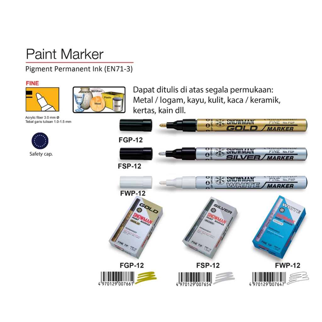 Snowman Marker Fine Tip FWP FGP FSP-12 Gold Silver White (Per Unit ...
