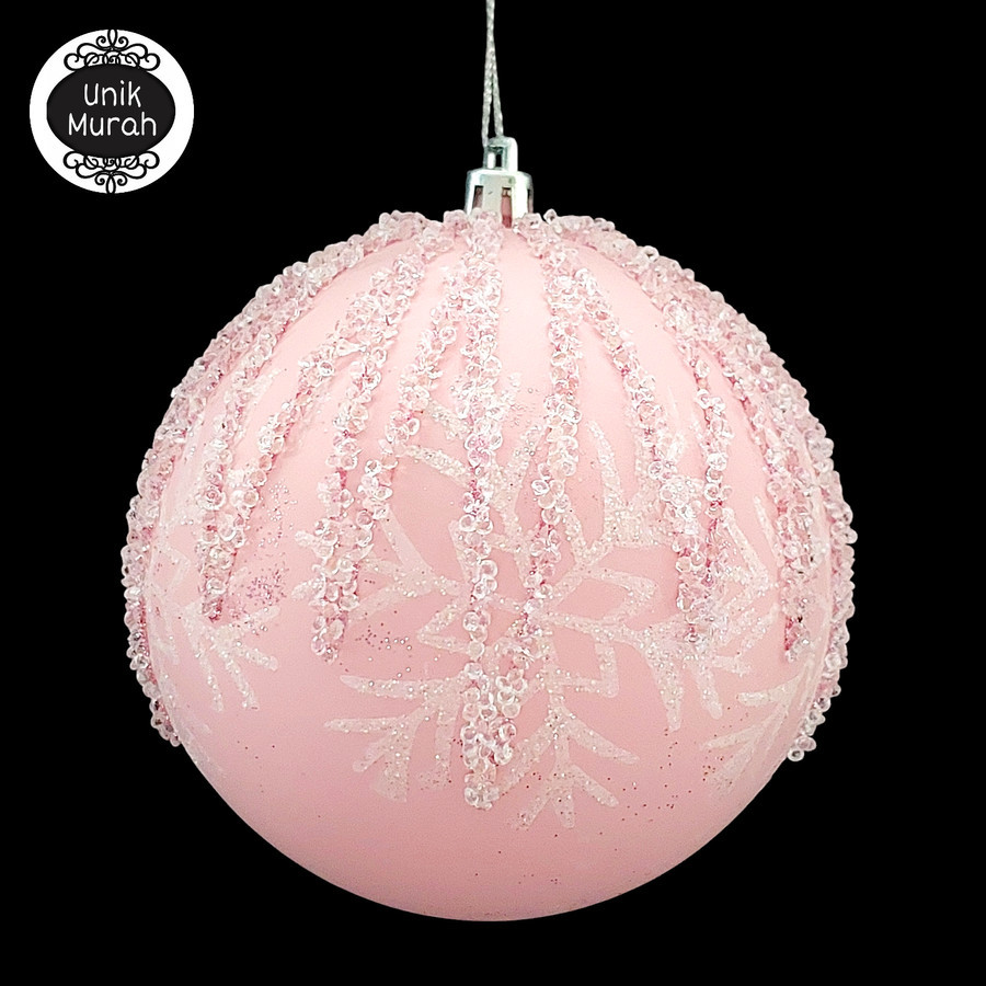 Christmas Ornaments - 10Cm Pastel Light Pink Ball with White Snowflake ...