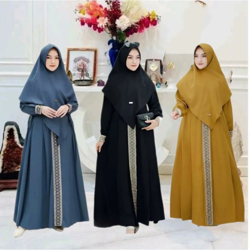Contemporary Saudi Arabian Ful lace Gamis/Long Crinkle Airflow Maxi ...