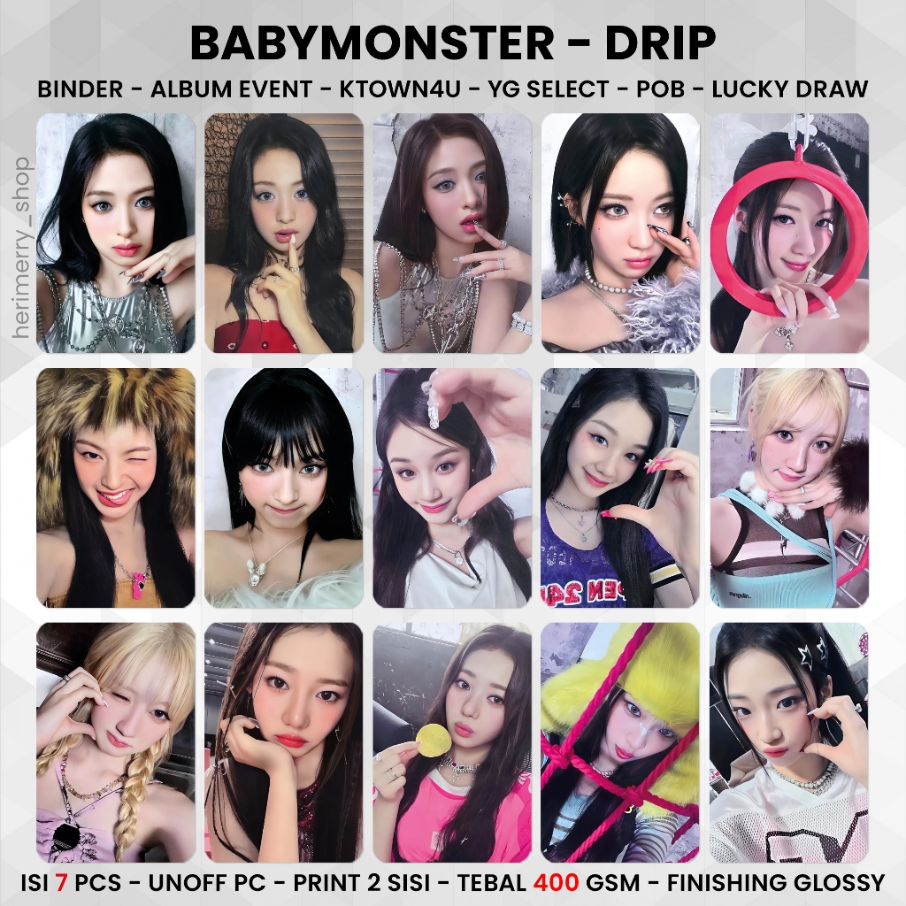 REPLIKA (CONTAINS 7 PCS) BABY MONSTER Photocard CLAK CLICK DRIP - Baemon Premium PC Photocard 2 ...