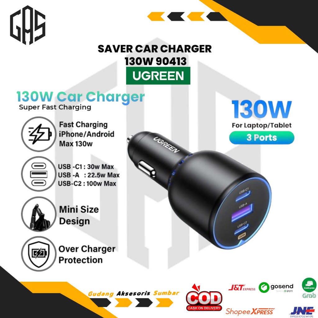 Ugreen Car Charger 130W 3 PORT USB TYPE C PD QC 4.0 Fast - 90413 | Shopee Philippines