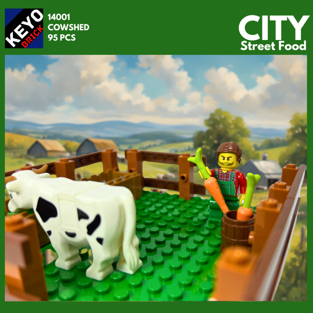 Children's Toy Brick Building Blocks City Farm Cow Cage Animal Cowshed ...