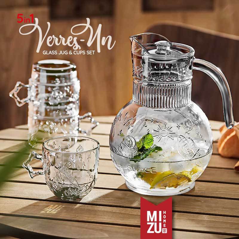 Mizu VERRES-UN 5in1 Glass Jug & Stackable Cups SET Glass Cups Stackable ...