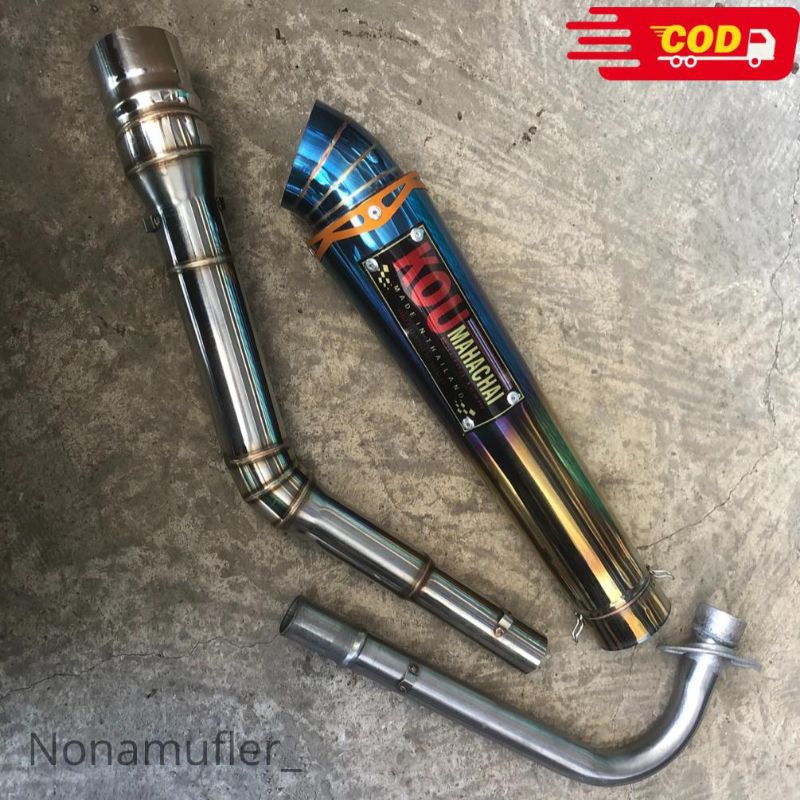 (2) 1 Set KOU conical exhaust big elbow blue pipe Muffler open canister ...