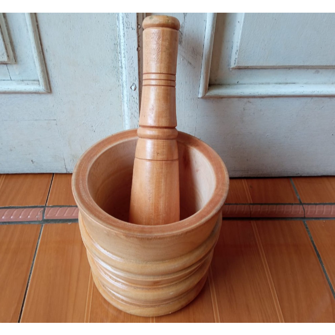 PERALATAN KAYU Small WOODEN LUMPANG SET CARVED MODEL + PESTLE / Wooden ...