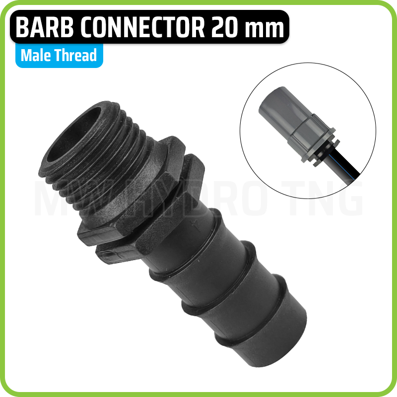 Barb Connector 20 mm - Male Thread | Hydroponic Irrigation PE Hose ...