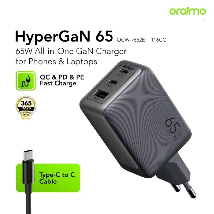 Oraimo HyperGaN Charger 65W All-in-One GaN for Mobile Phones and ...