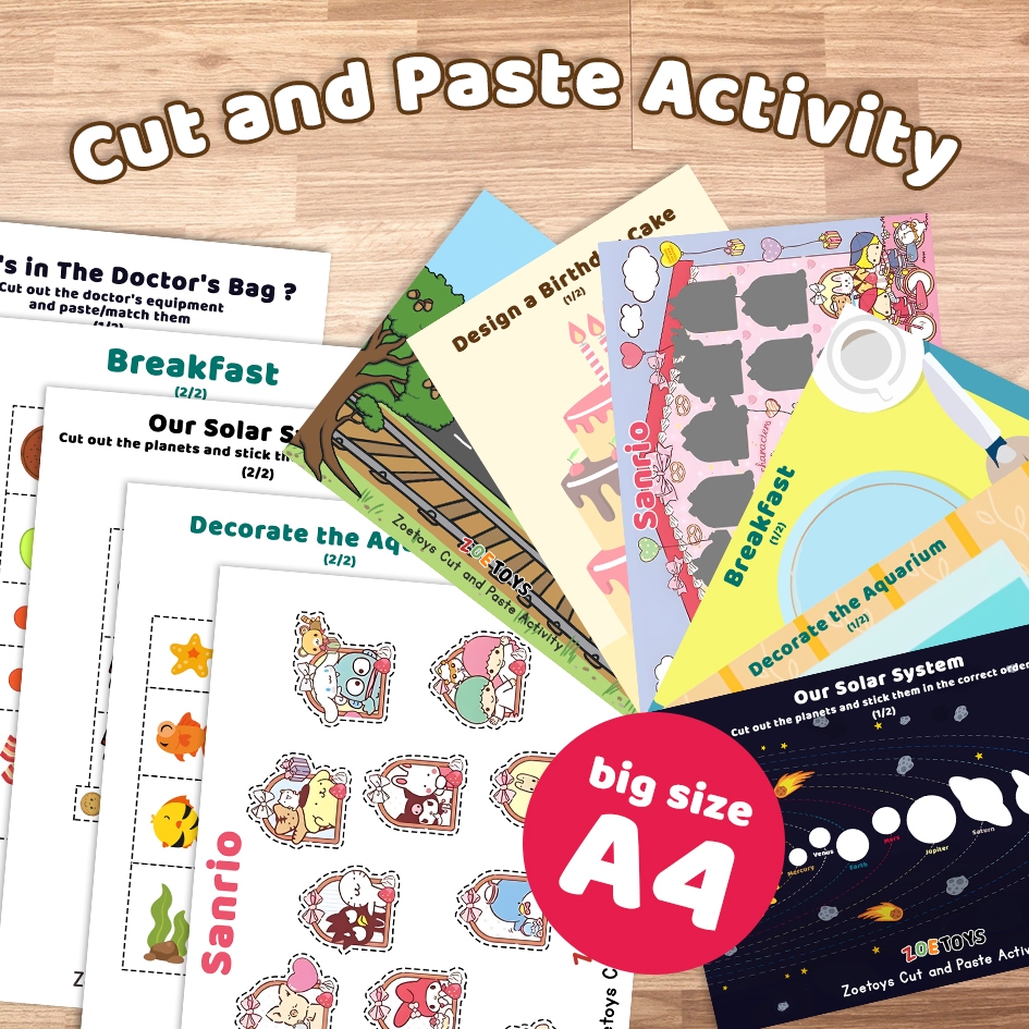 Zoetoys Cut and Paste Activity 2 Worksheets for Children Scissors and ...