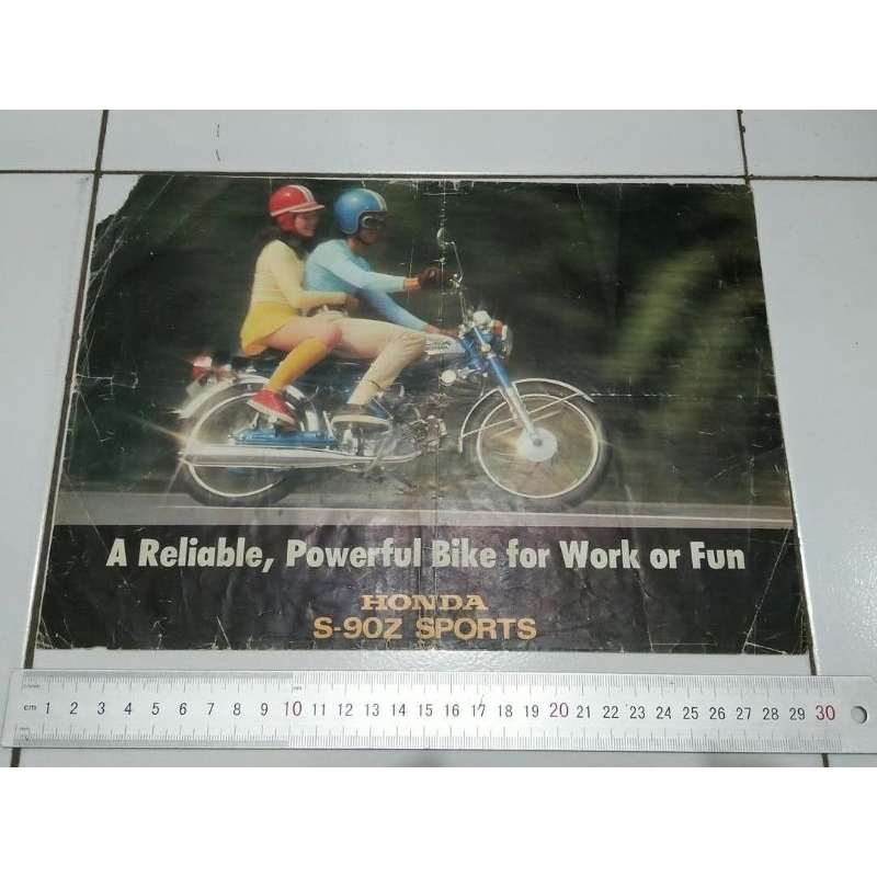 Antique honda s90z sports motorbike advertising complete with original specs, old school honda ...