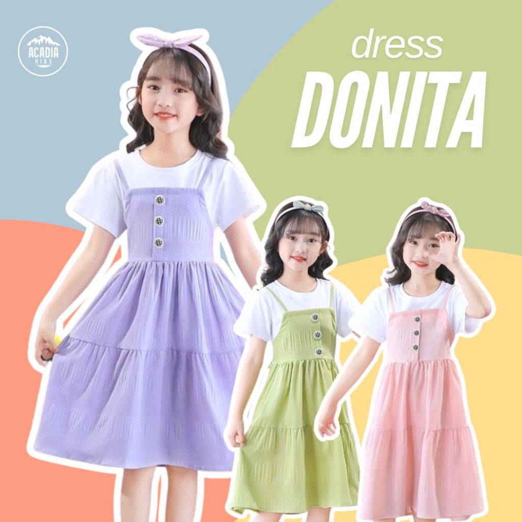Acadia KIDS - DONITA Girls' Dress Beautiful Plain Short Sleeve Overall Dress with Premium ...