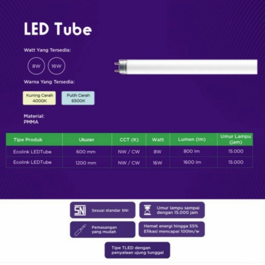 T8 LED Tube TL Lamp 16 watt 16w 16watt Ecolink (1200mm) | Shopee ...